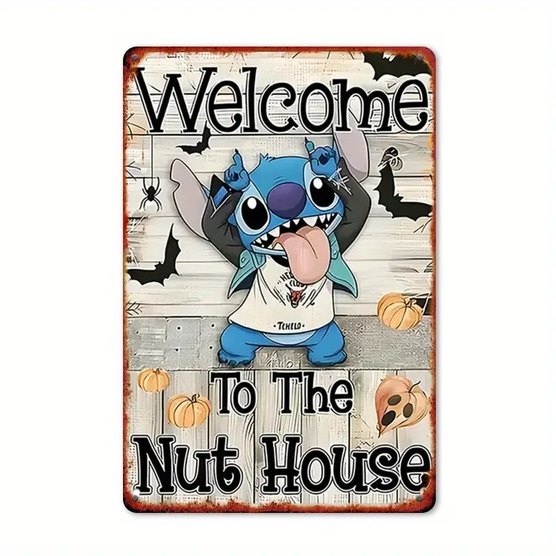 Disney Stitch Humor Welcome Sign - Quirky Vintage Décor