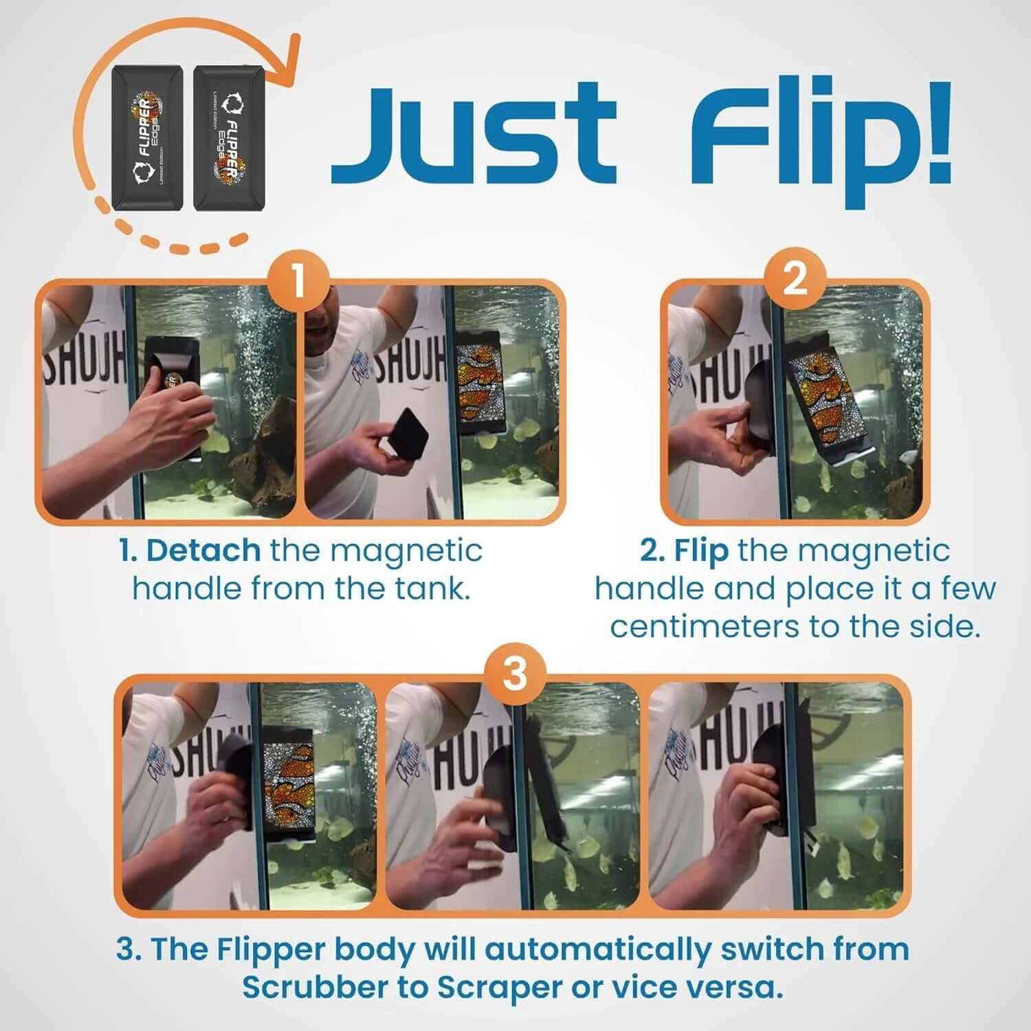 Flipper Edge Clownfish Cleaner - Dual Blade, No Wet Hands!